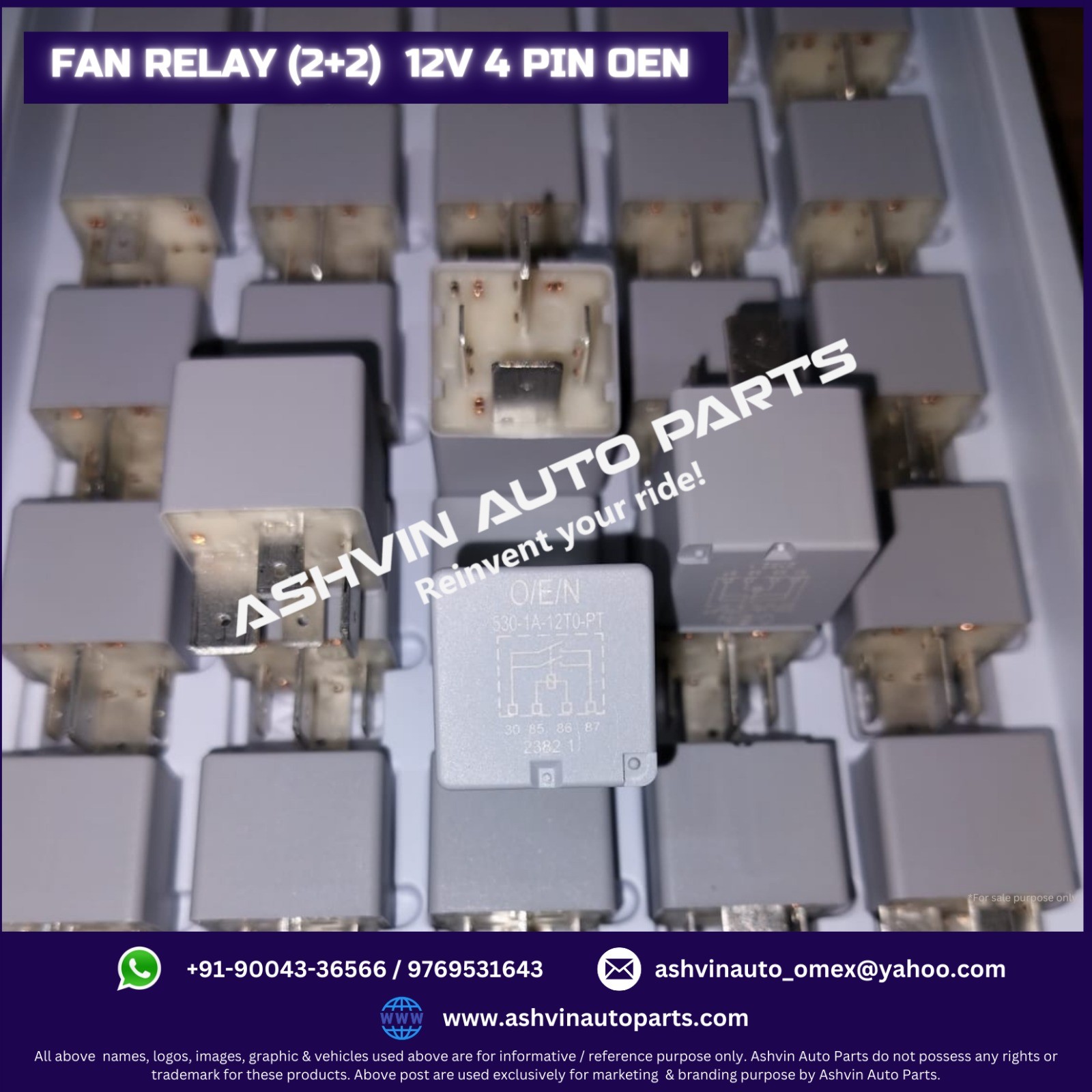 530-1A-12TO-PT OEN FAN RELAY 12V (2+2 PIN) - Ashvin Auto Parts